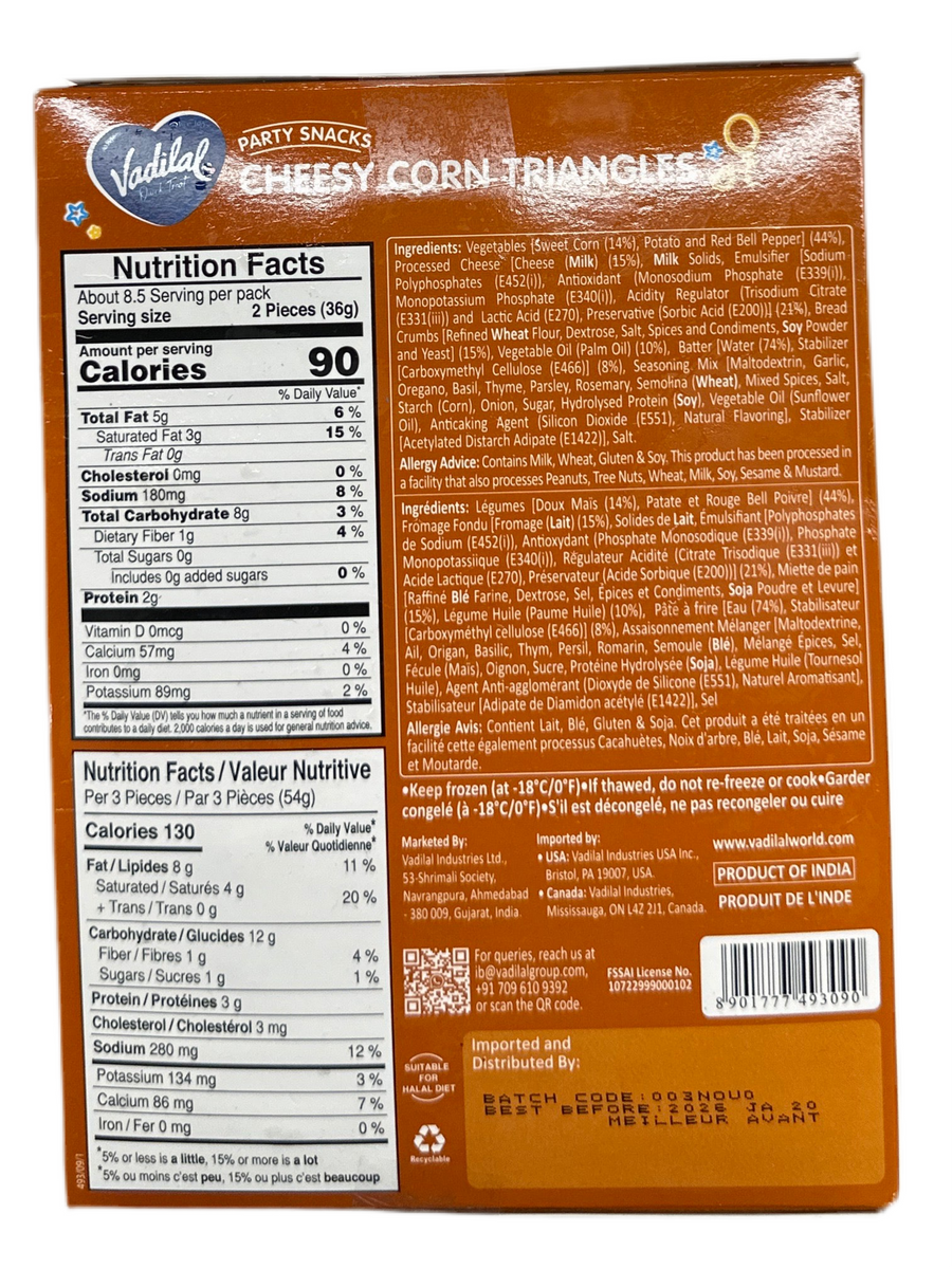 VADILAL CHEESY CORN TRIANGLES-300GM by at apniroots Indian Grocery ...