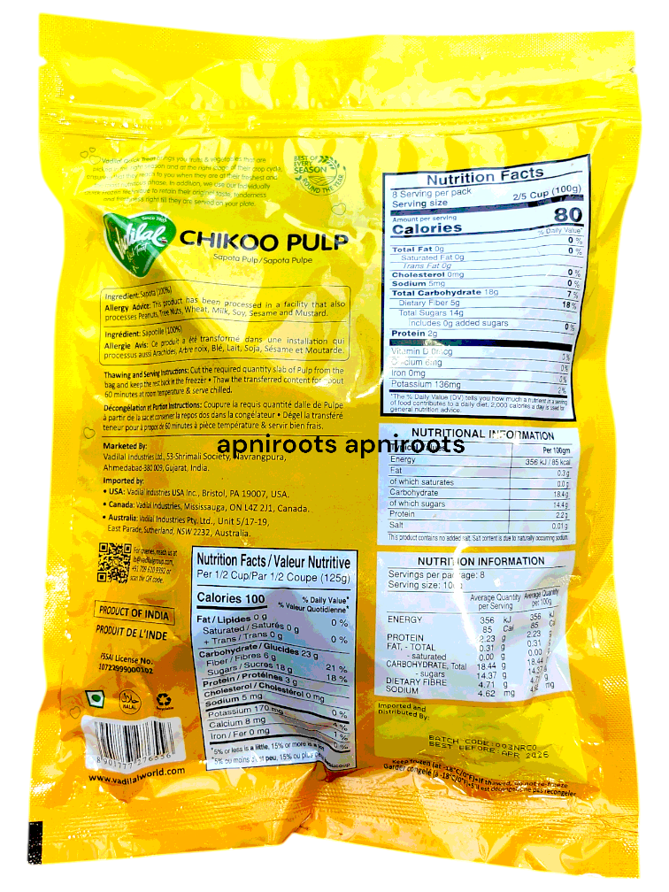 VADILAL - CHIKOO PULP - 800GM by at apniroots Indian Grocery Store ...