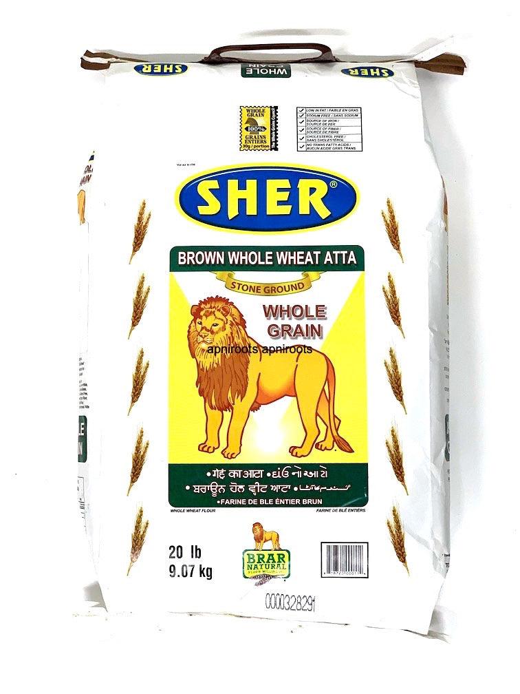 SHER - WHOLE WHEAT ATTA - 20LB by at apniroots Indian Grocery Store ...